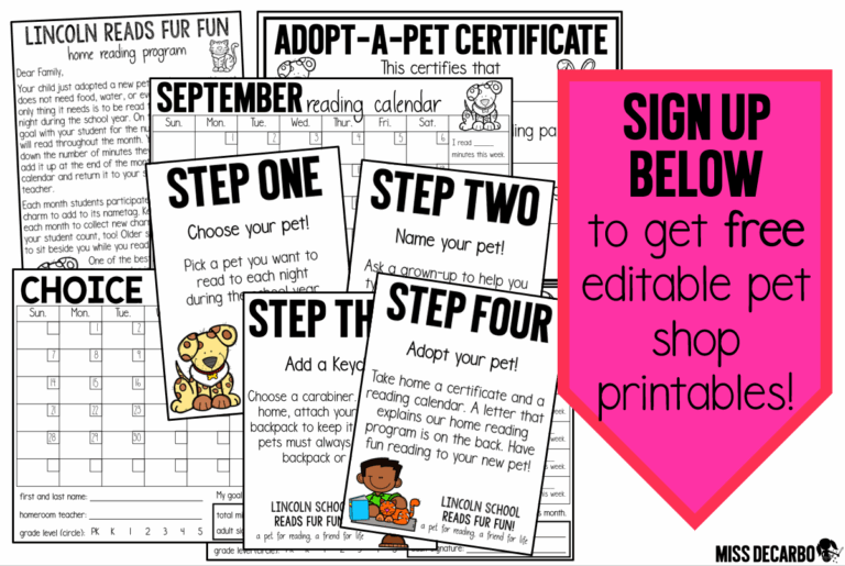 free Pet Shop Reading Program - Miss DeCarbo